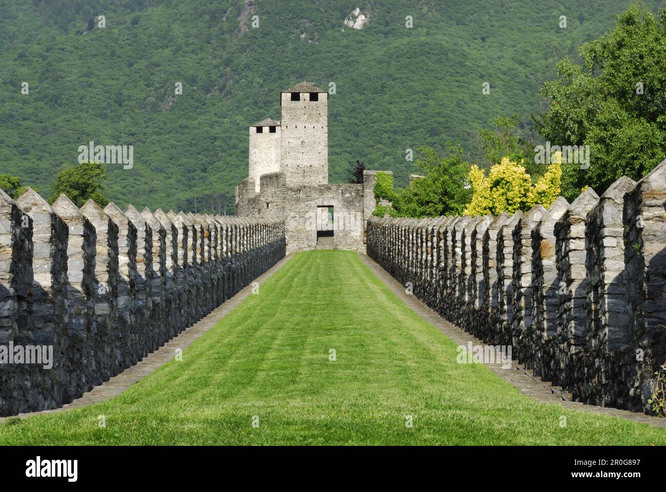 Castle Castelgrande with defence walls, towers Weisser Turm and ...