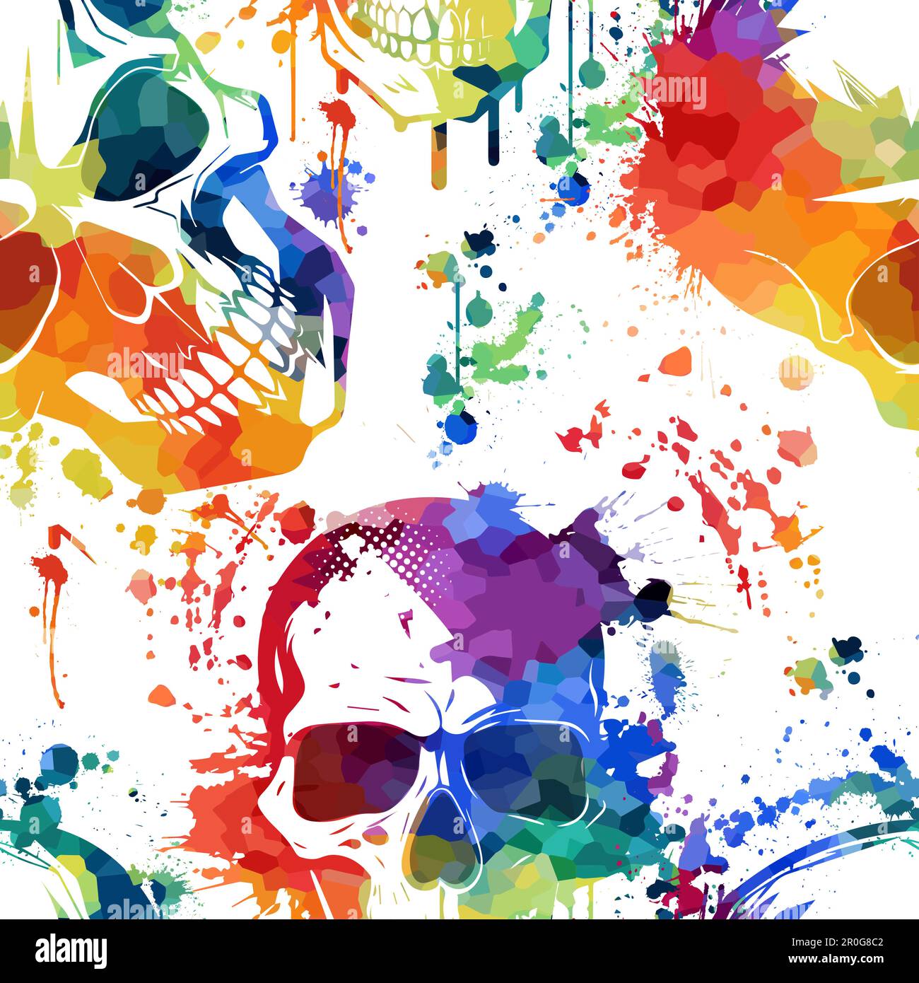Grunge seamless pattern with colorful skulls. Vector illustration Stock ...