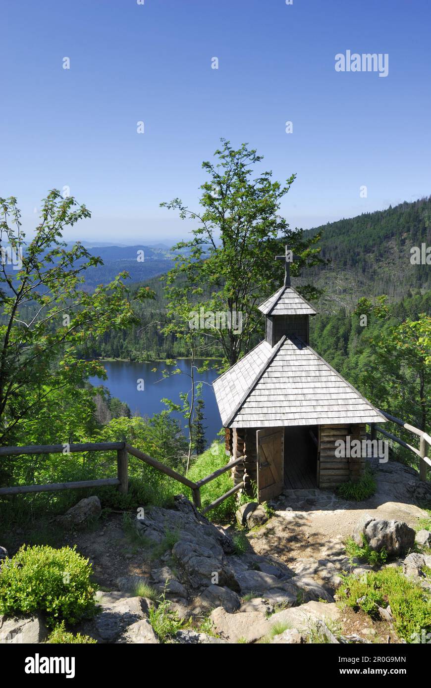 Rachel chapel above Lake Rachel, Bavarian Forest National Park, Lower ...