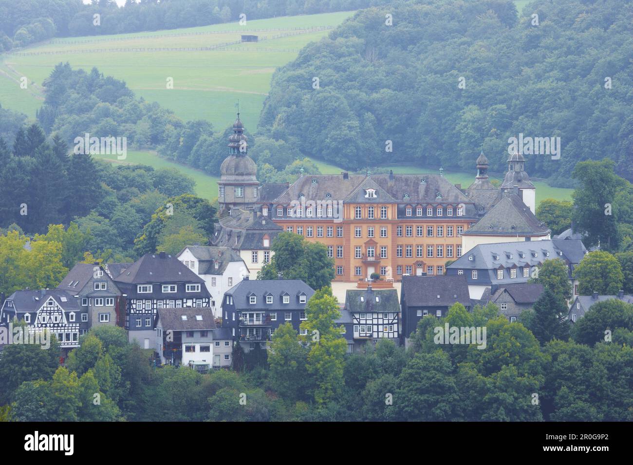 View to Berleburg castle, Bad Berleburg, Rothaargebirge, Sauerland ...