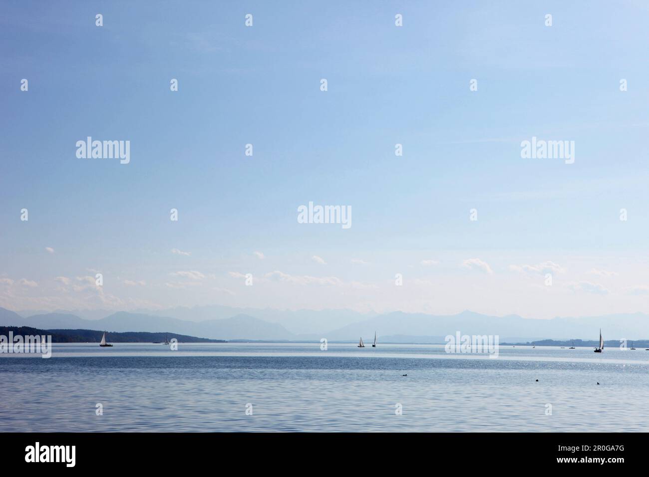 Sailboats on lake Starnberg, Possenhofen, Pocking, Bavaria, Germany ...