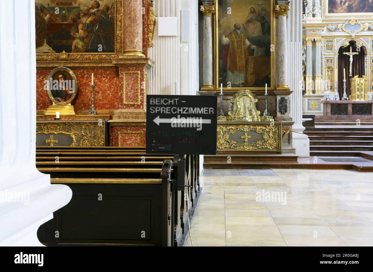 Sign post, Jesuit church of St Michael, Munich, Bavaria, Germany Stock ...