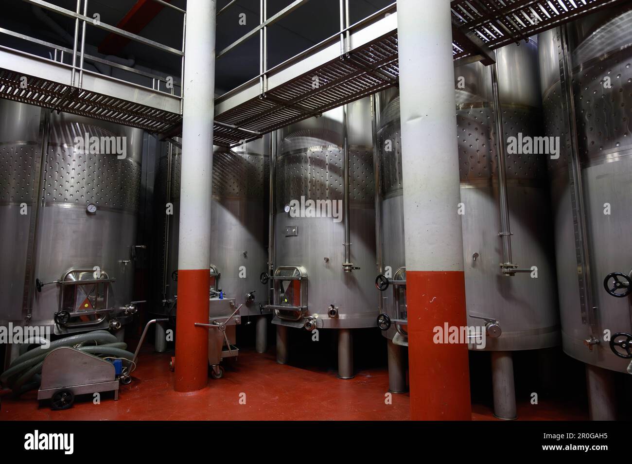 Modern bio wine production factory in Italy, inox steel tanks used for ...