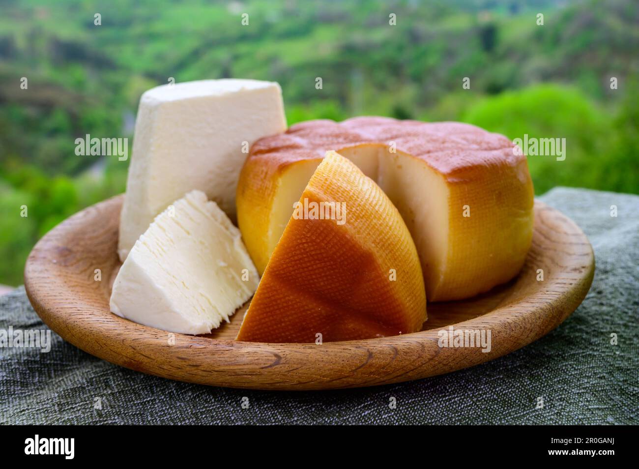 Spanish Afuega'l pitu unpasteurised cow's milk cheese and smoked cow ...