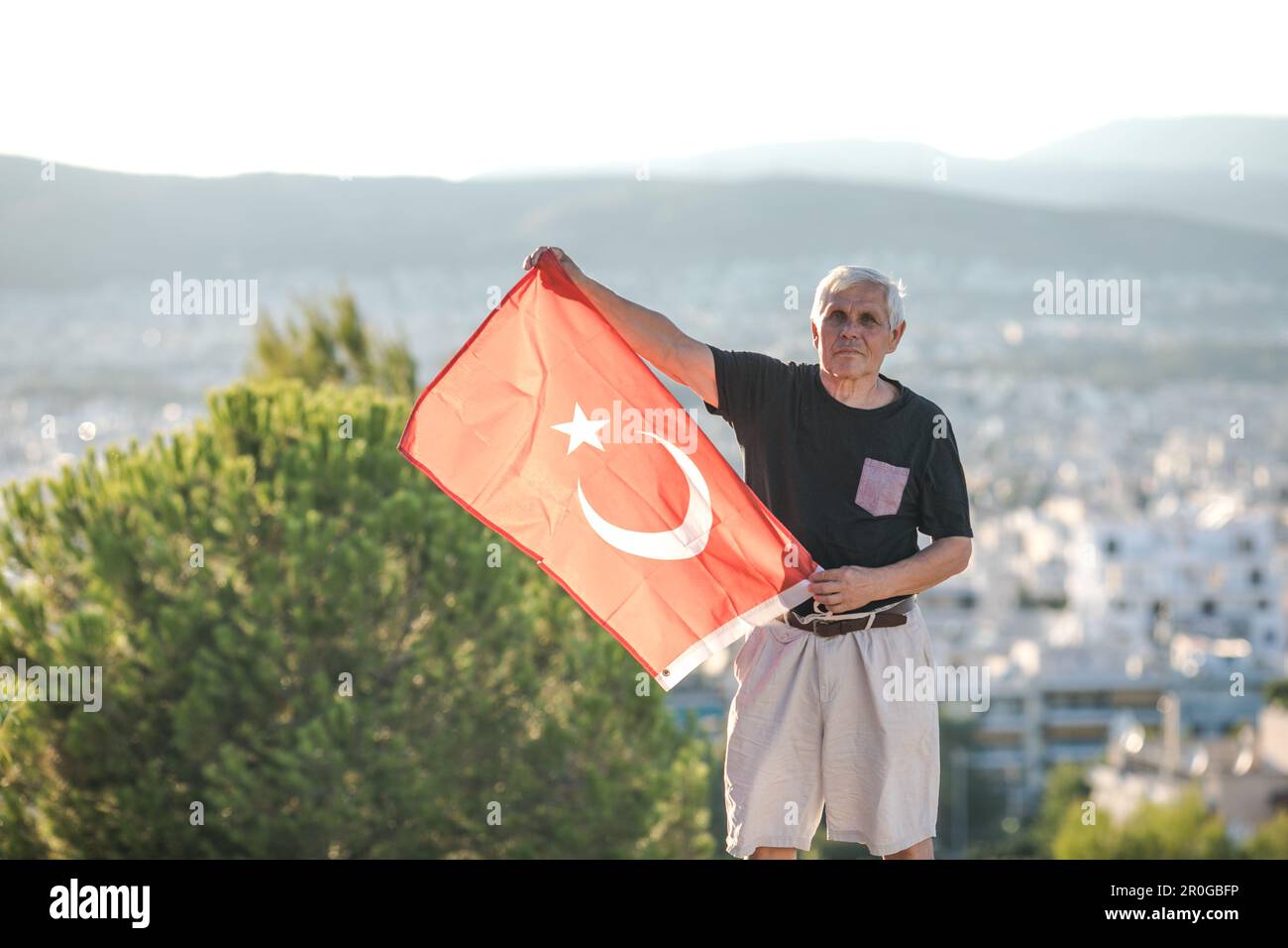 Patriotic senior man celebrates Turkish independence day with a ...
