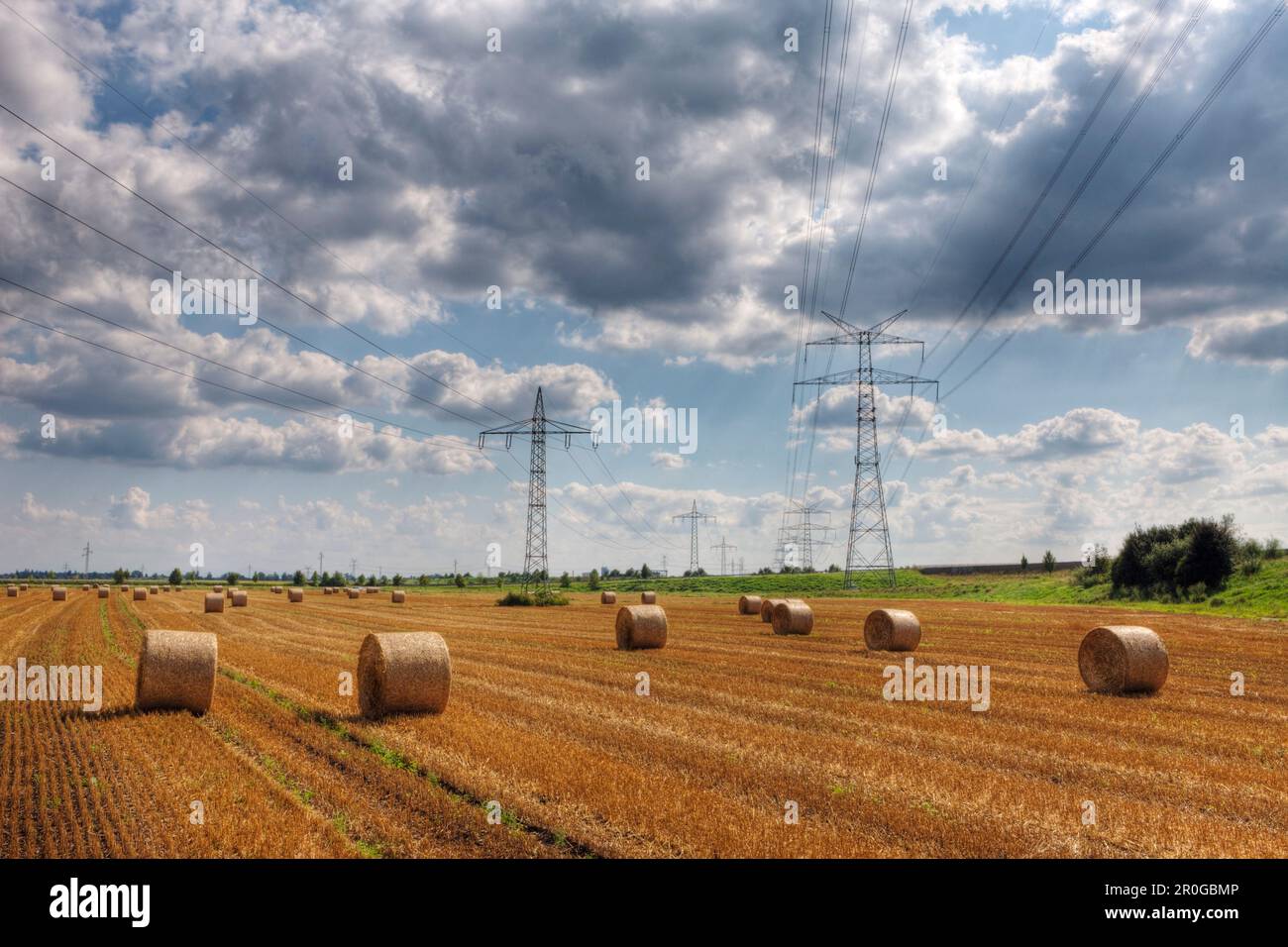 Electricity Pylon and Wheat Field, Munich, Bavaria, Germany Stock Photo ...