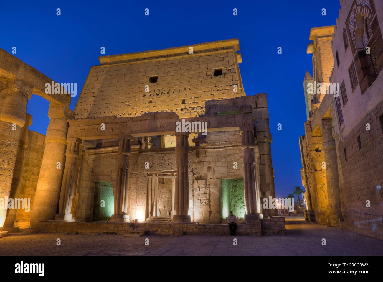 Illuminated Columned Hall inside Luxor Temple, Luxor, Egypt Stock Photo ...