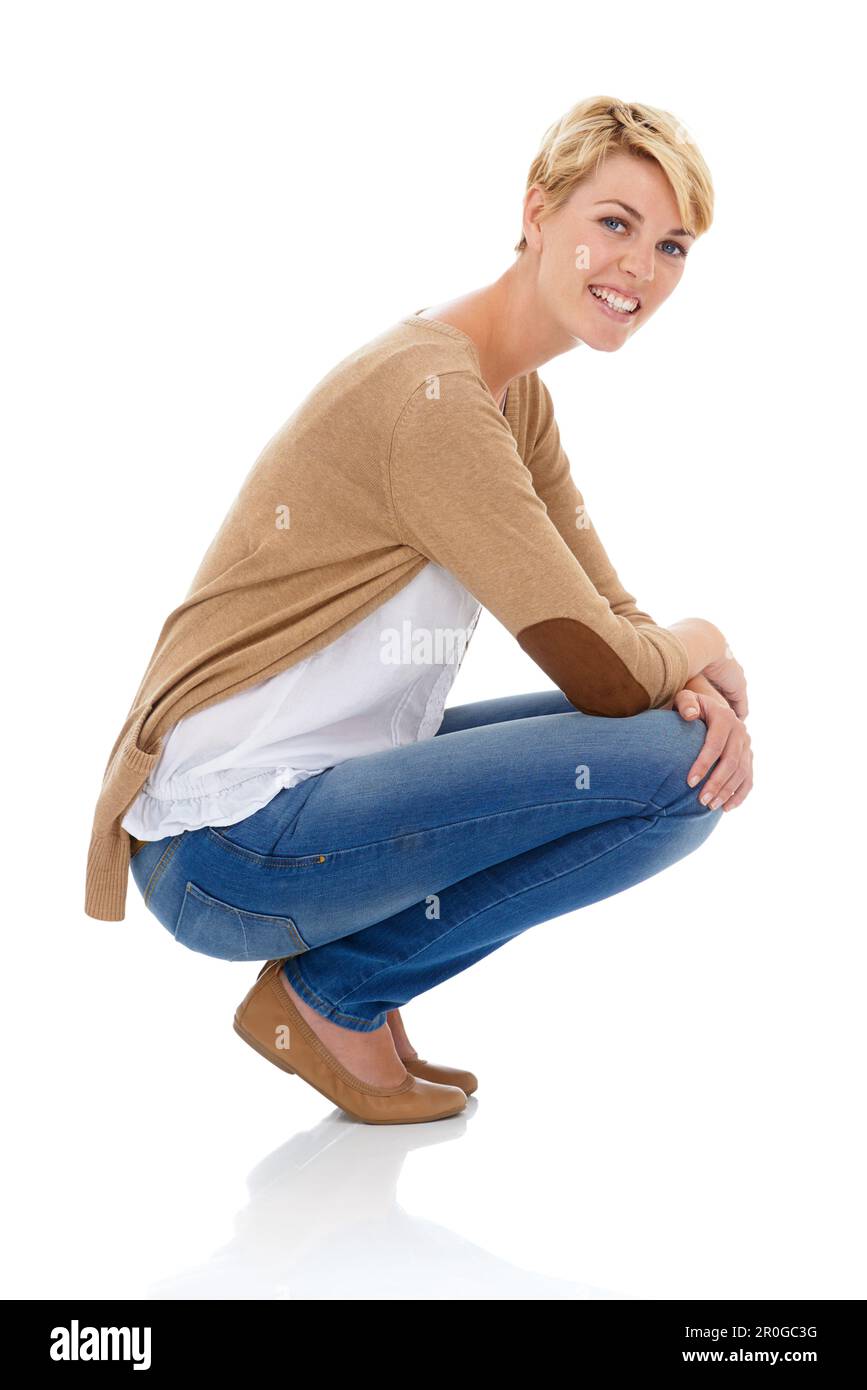 Attractive woman in crouch isolated hi-res stock photography and images ...