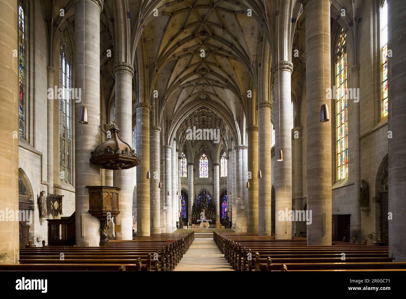 Interior view of the Heilig Kreuz Minster in Schwäbisch Gmünd, Baden-Württemberg, Germany ...