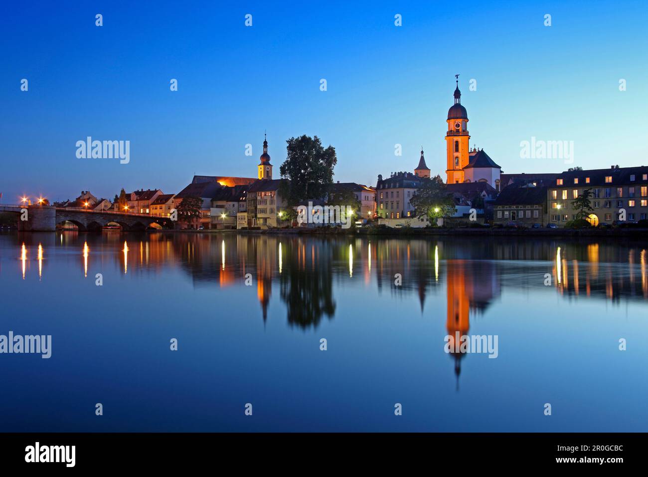 View over Main river to Kitzingen, Franconia, Bavaria, Germany Stock ...