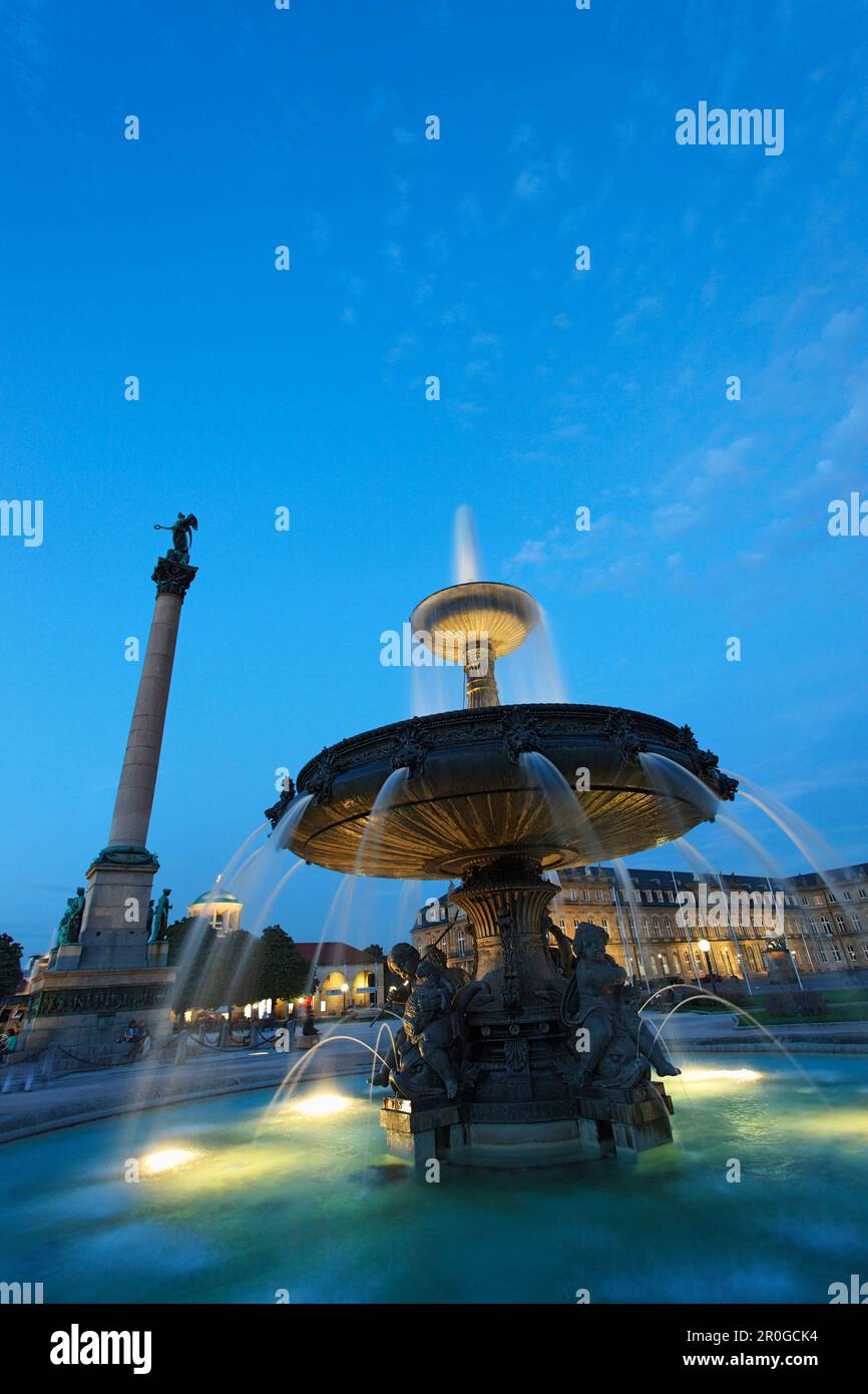 Schlossplatz square with fountain, New Castle, Stuttgart, Baden ...