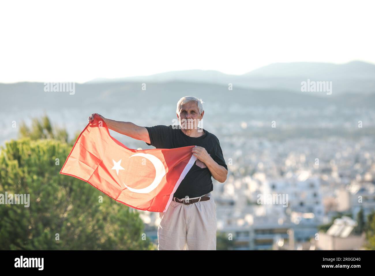 Patriotic senior man celebrates Turkish independence day with a ...