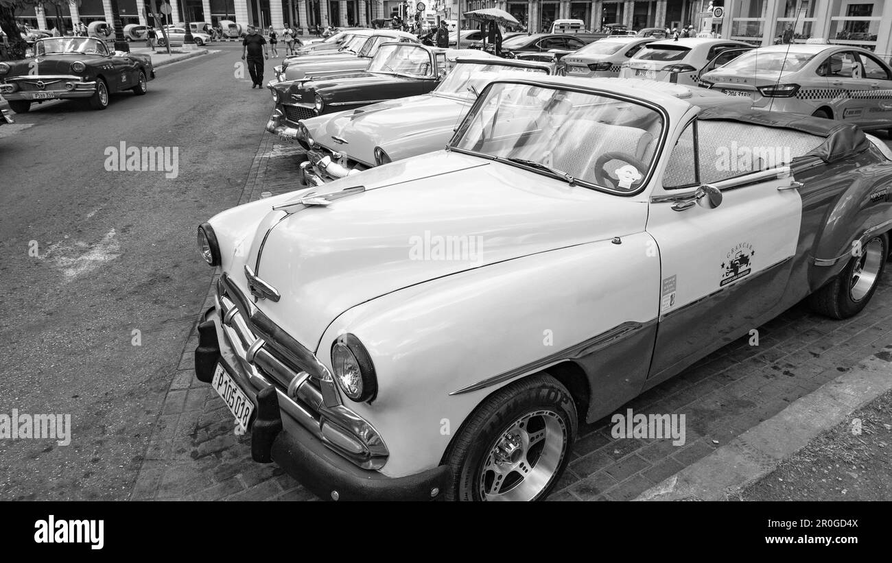 Havana, Cuba - May 02, 2019: green Chevrolet convertible vintage car ...