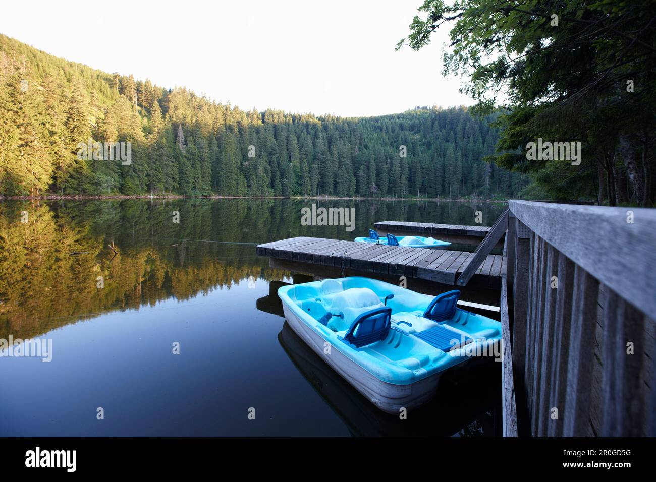 Paddleboats at lake Mummelsee, Seebach, Black Forest, Baden ...