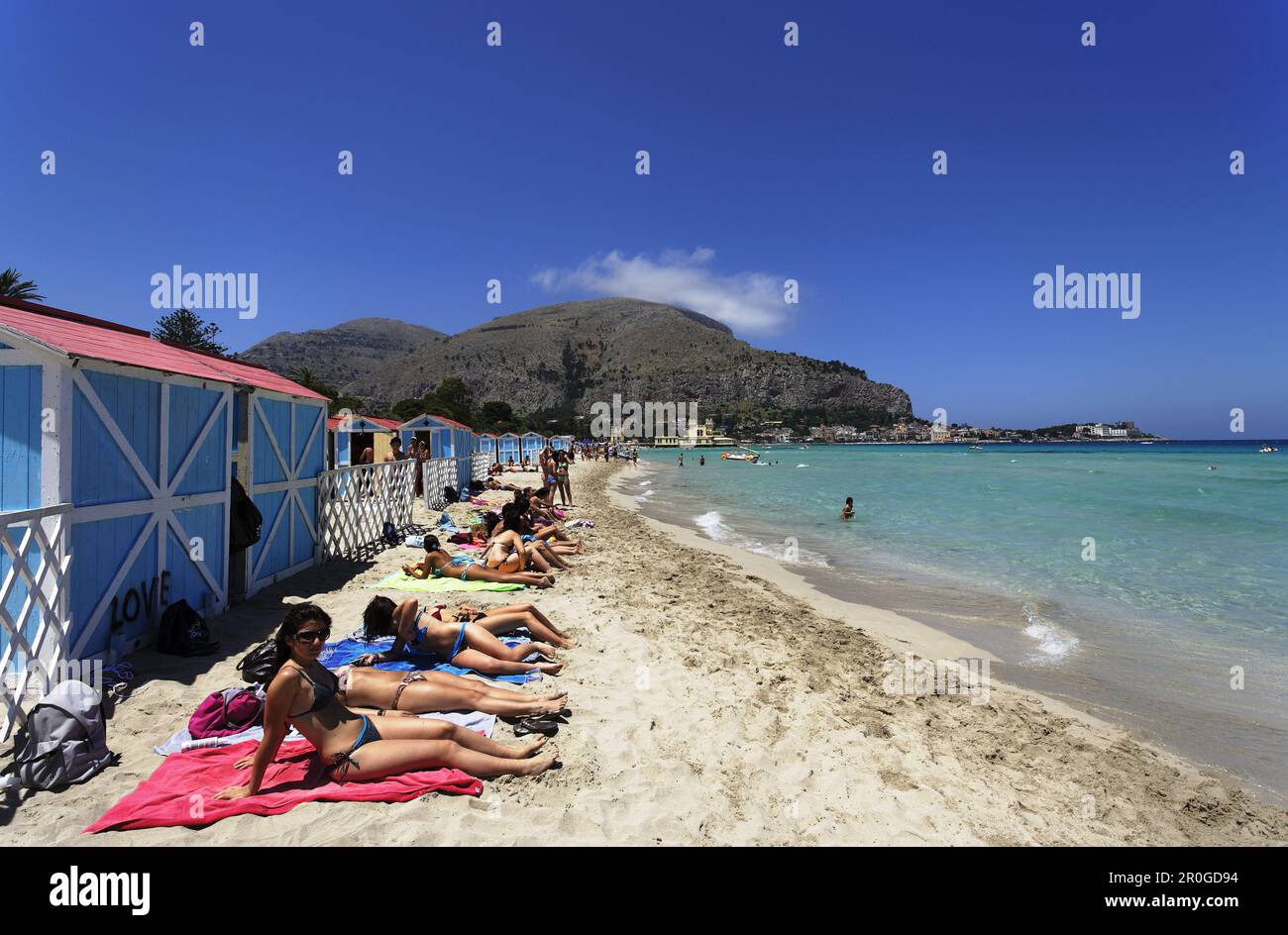 View along beach of Mondello, Palermo, Sicily, Italy Stock Photo - Alamy