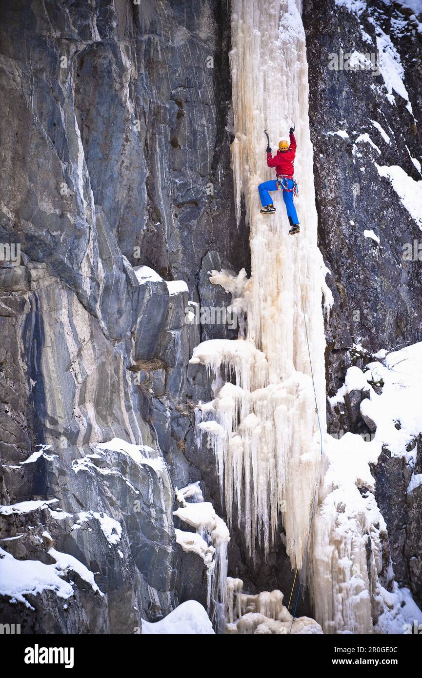 Ice climber on a icefall, Rjukan, Telemark, Norway Stock Photo - Alamy