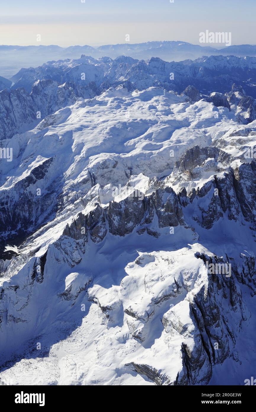 Pala range in winter, aerial photo, Pala range, Dolomites, Venetia ...