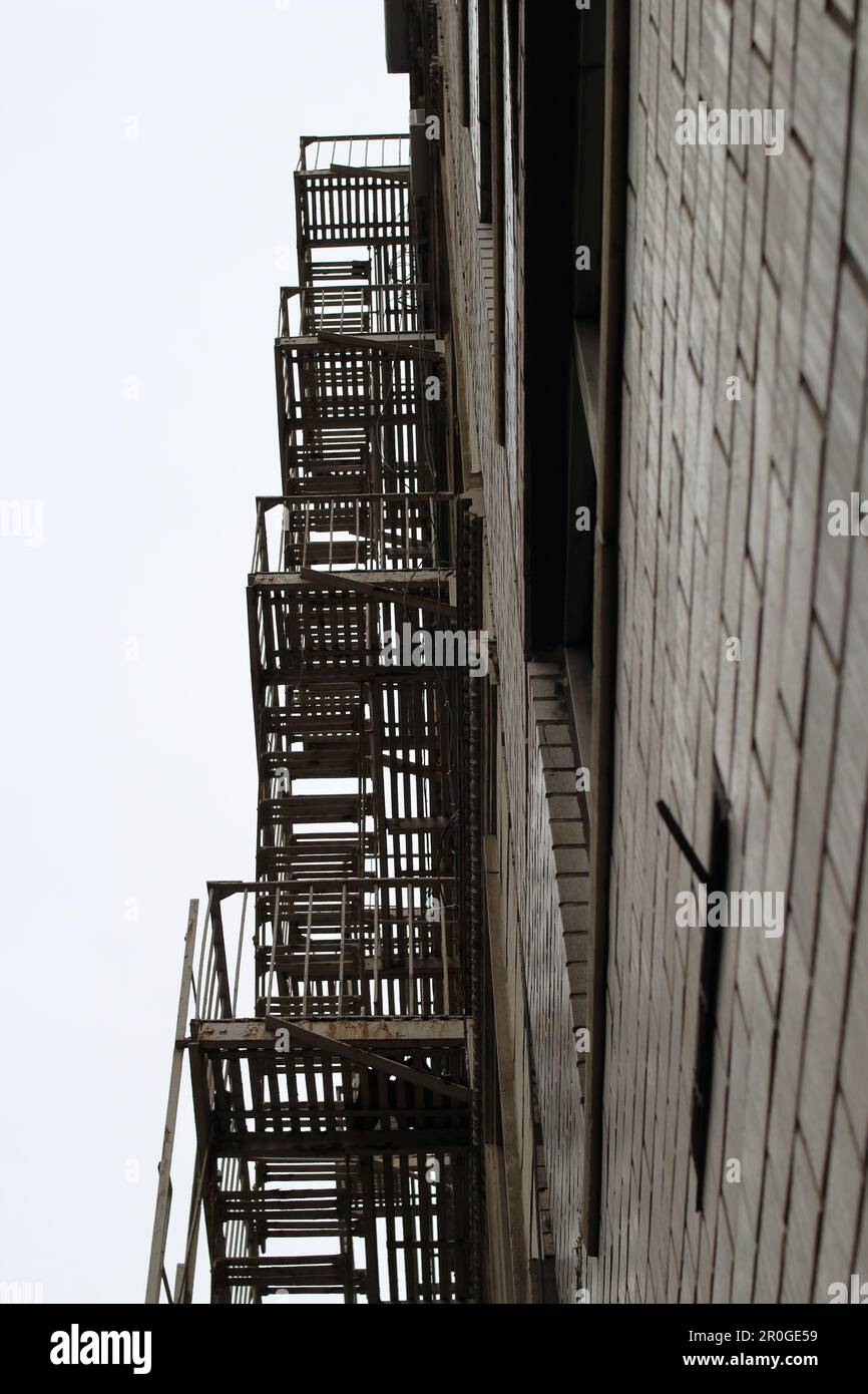 NEW YORK, USA - NOVEMBER 15, 2016 downtown fire escape ladders on the ...