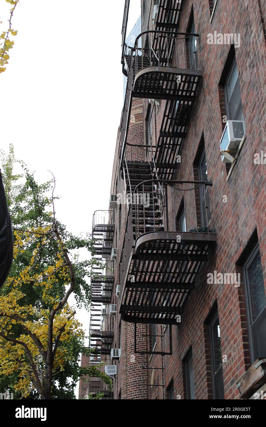 NEW YORK, USA - NOVEMBER 15, 2016 downtown fire escape ladders on the ...