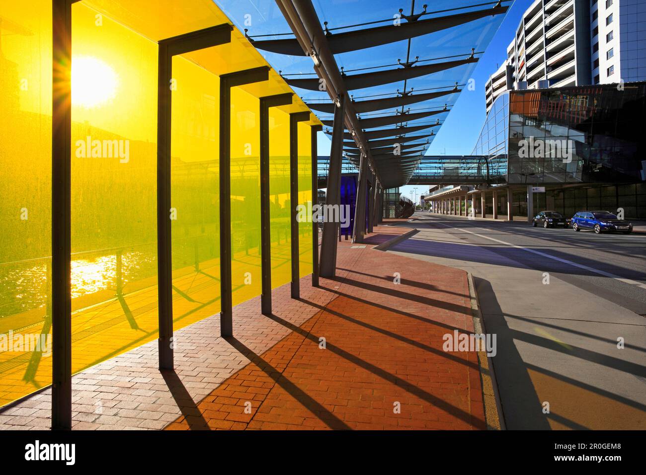 Bus stop at new harbour, Bremerhaven, Hanseatic City of Bremen, Germany ...