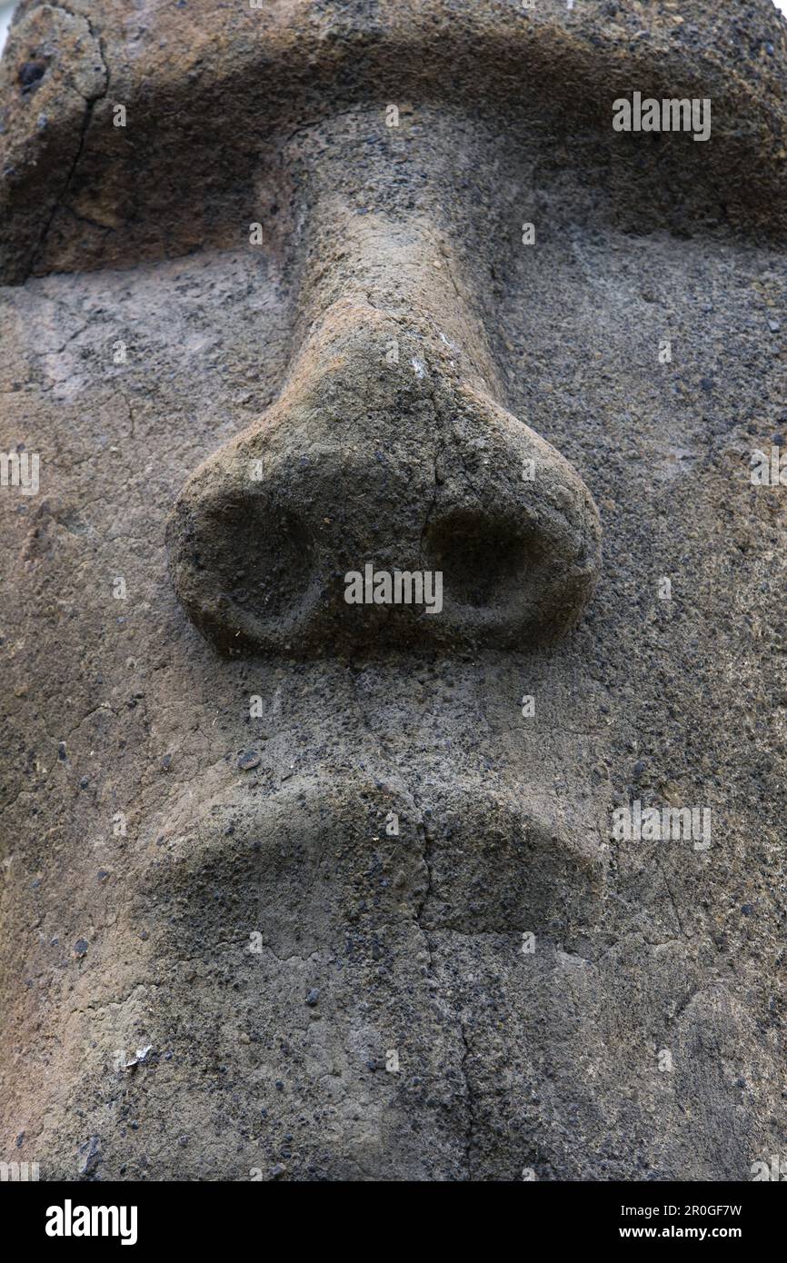 Close up of Rapa Nui Moai statue outside Museo Fonck at Casa Delano ...