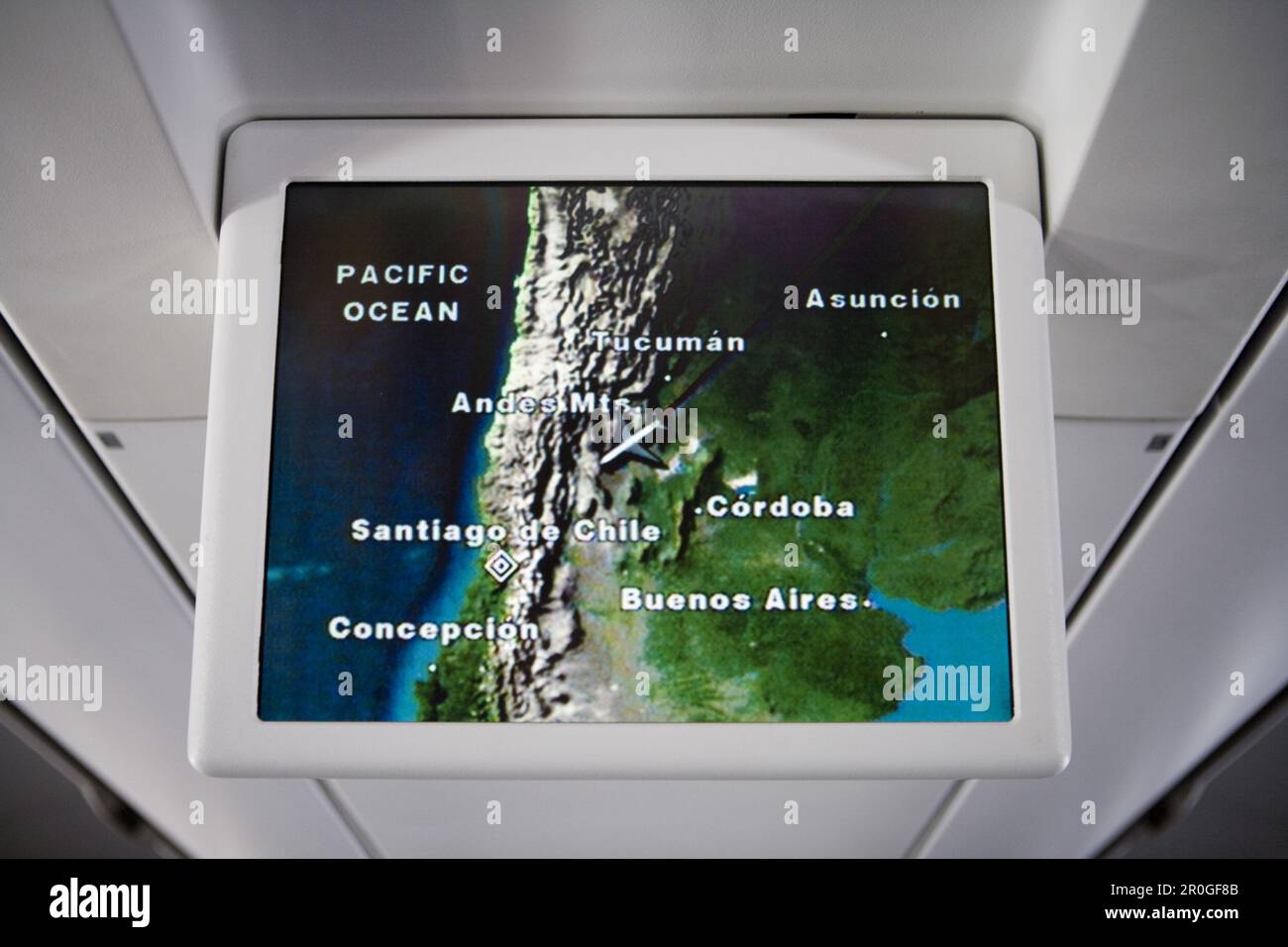 Airshow flight tracking display aboard Lufthansa Airbus A340-600, above ...