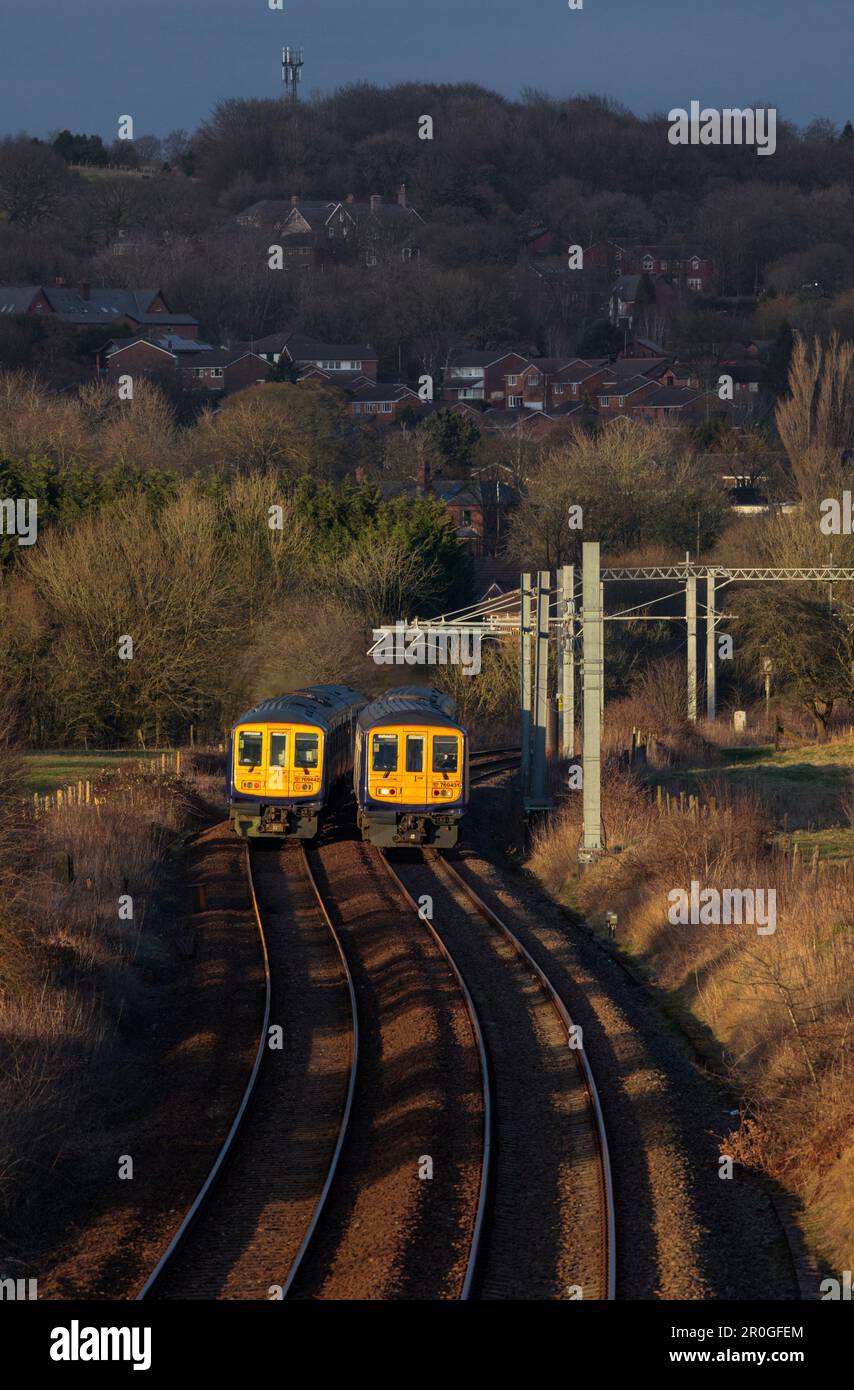 2 Northern Rail class 769 flex bi mode trains passing at Lostock ...