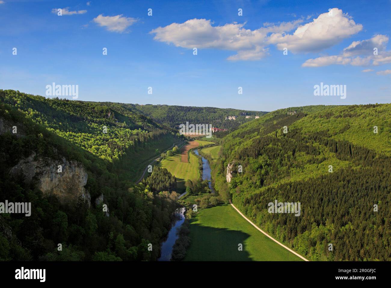 View over the Danube valley towards Beuron monastery, Upper Danube ...