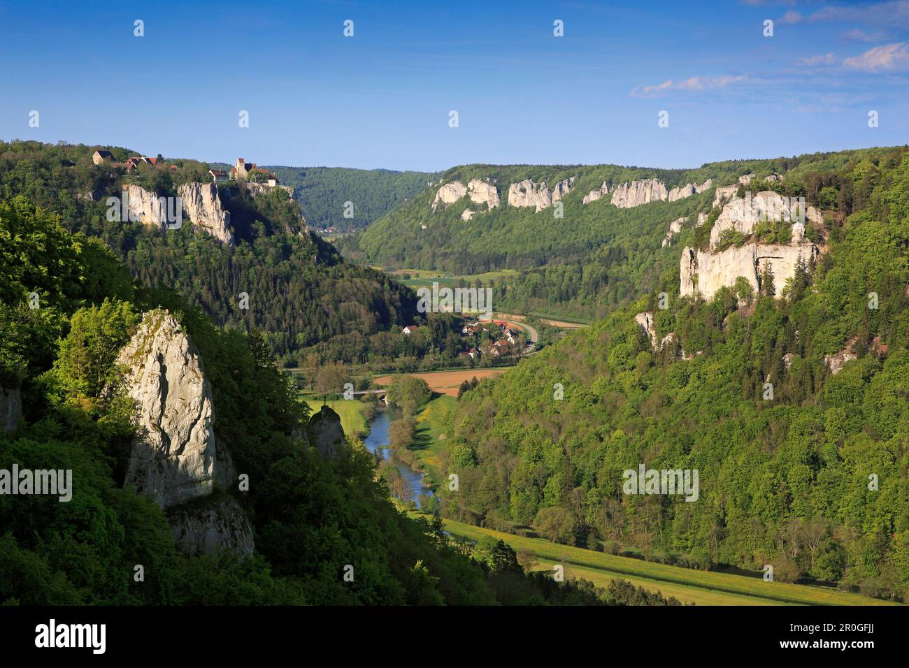 View over the Danube valley towards Werenwag castle, Upper Danube ...