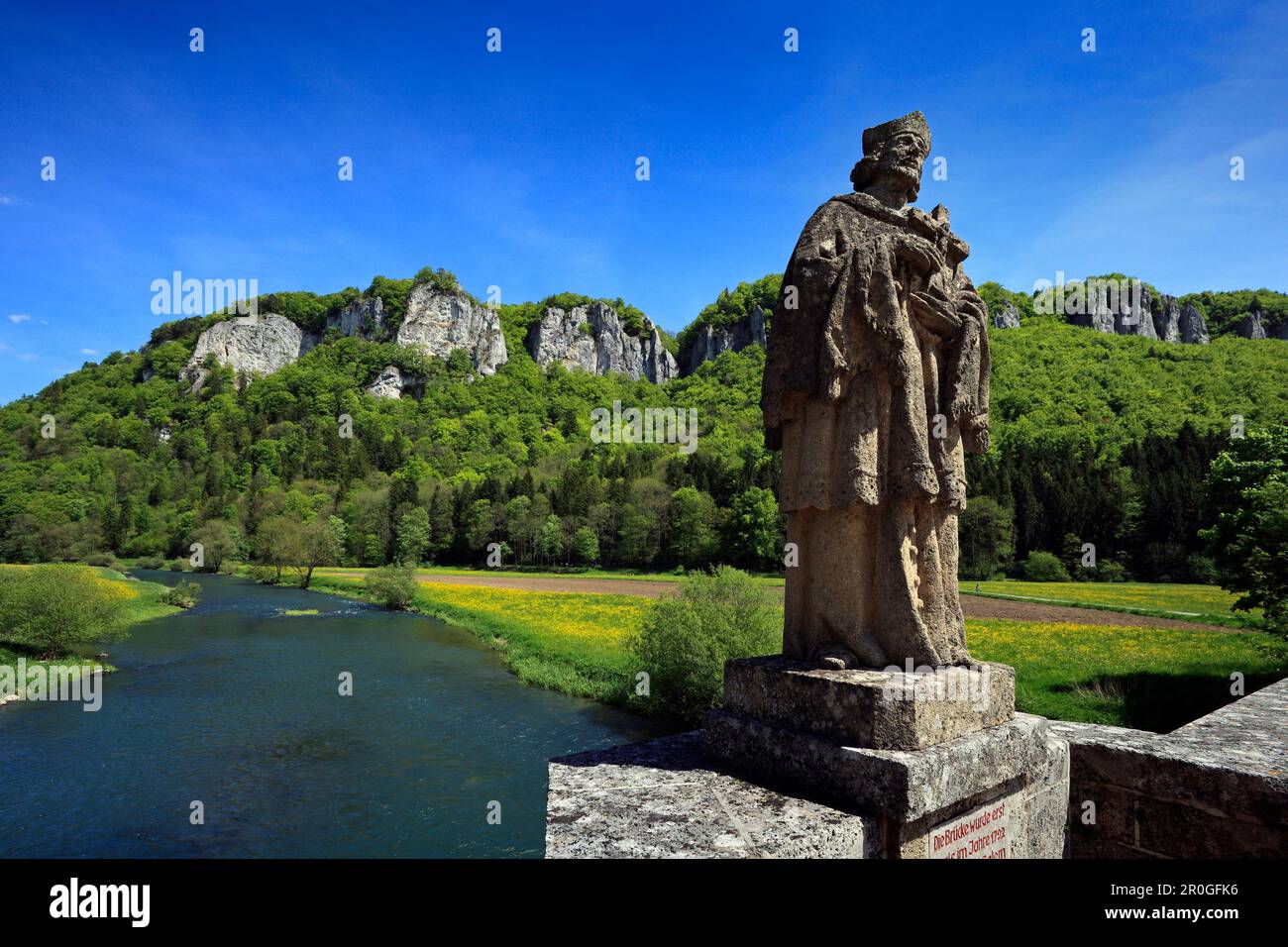 Sculpture of St. Nepomuk on the Danube bridge near Hausen, Upper Danube ...