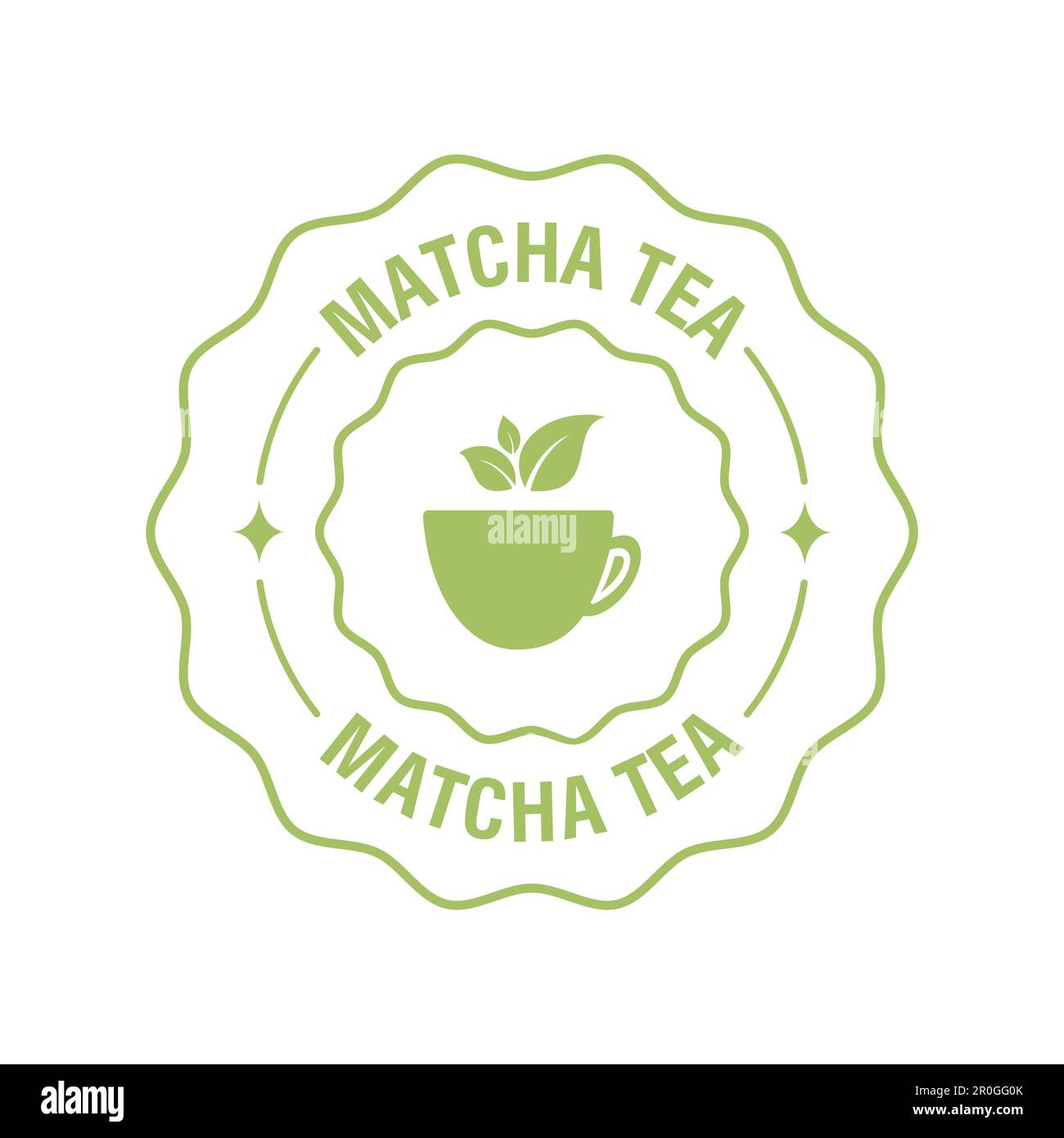 Matcha tea label or stamp with of a cup and tea leaves. Vector ...