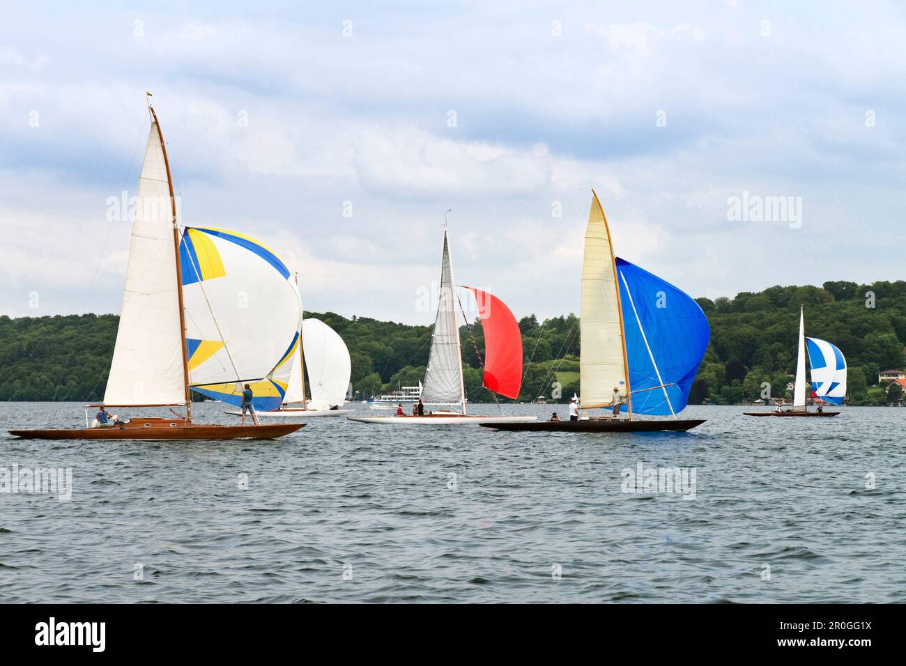 Sailing regatta of Square Metre Yachts, Skerry Cruisers, on lake Starnberger See, Upper Bavaria ...