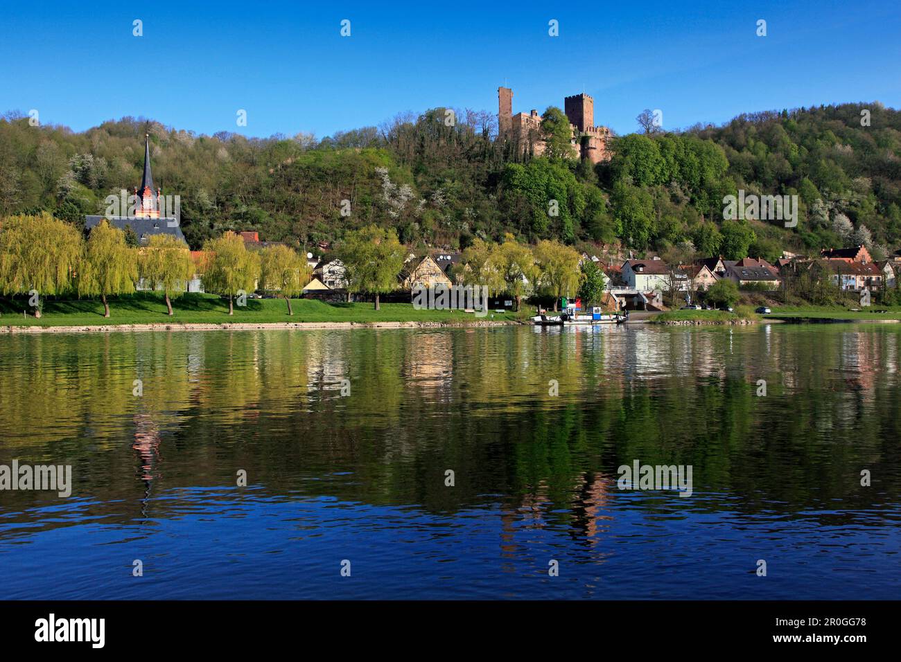 View over Main river to Henneburg castle, Stadtprozelten, Main river ...
