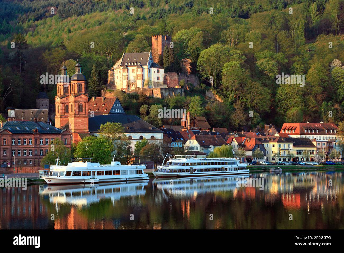 View over Main river to Miltenberg with church and Mildenburg castle ...