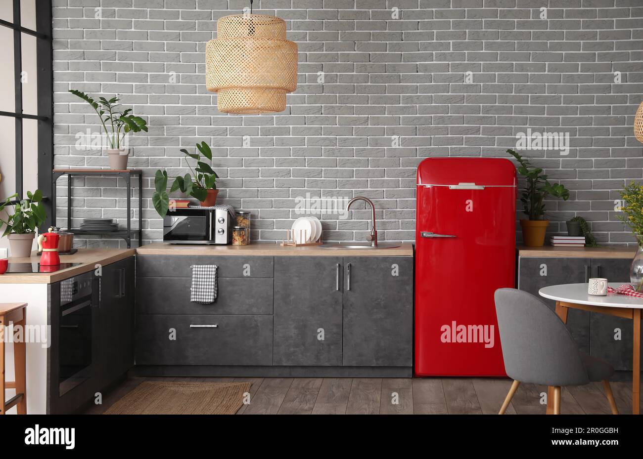 Interior of modern kitchen with stylish refrigerator Stock Photo - Alamy