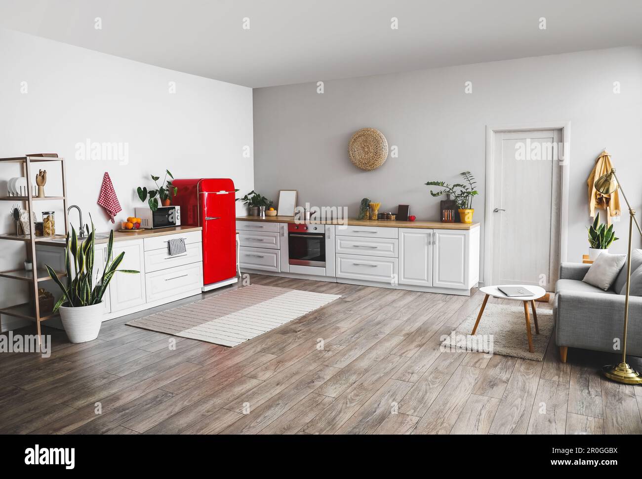 Interior of modern kitchen with stylish refrigerator Stock Photo - Alamy