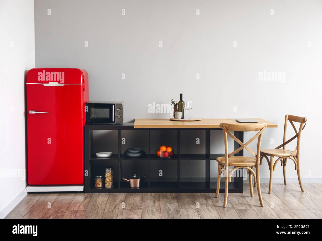 Interior of modern kitchen with stylish refrigerator Stock Photo - Alamy