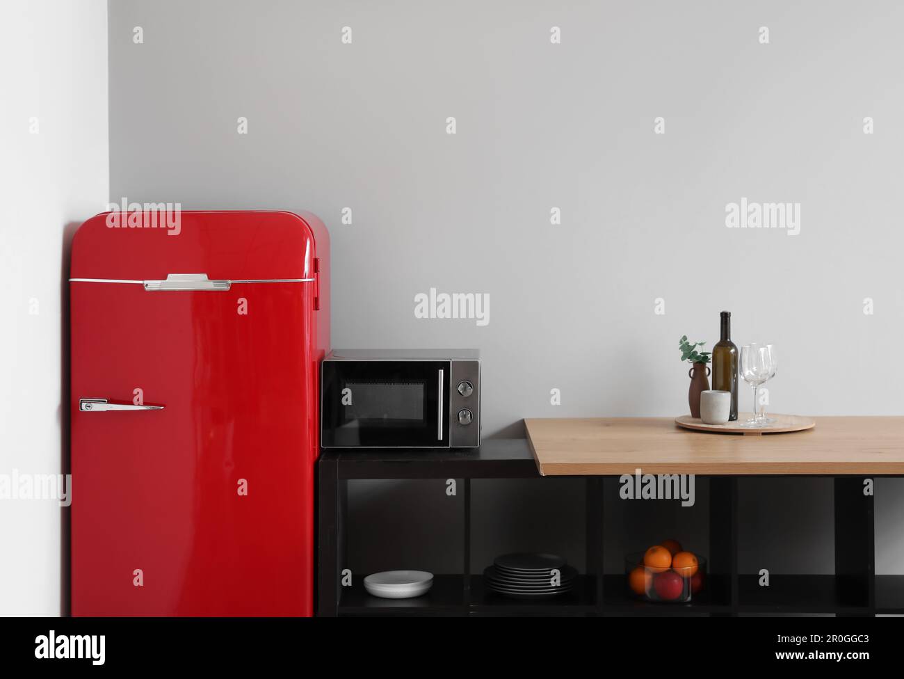 Interior of modern kitchen with stylish refrigerator Stock Photo - Alamy