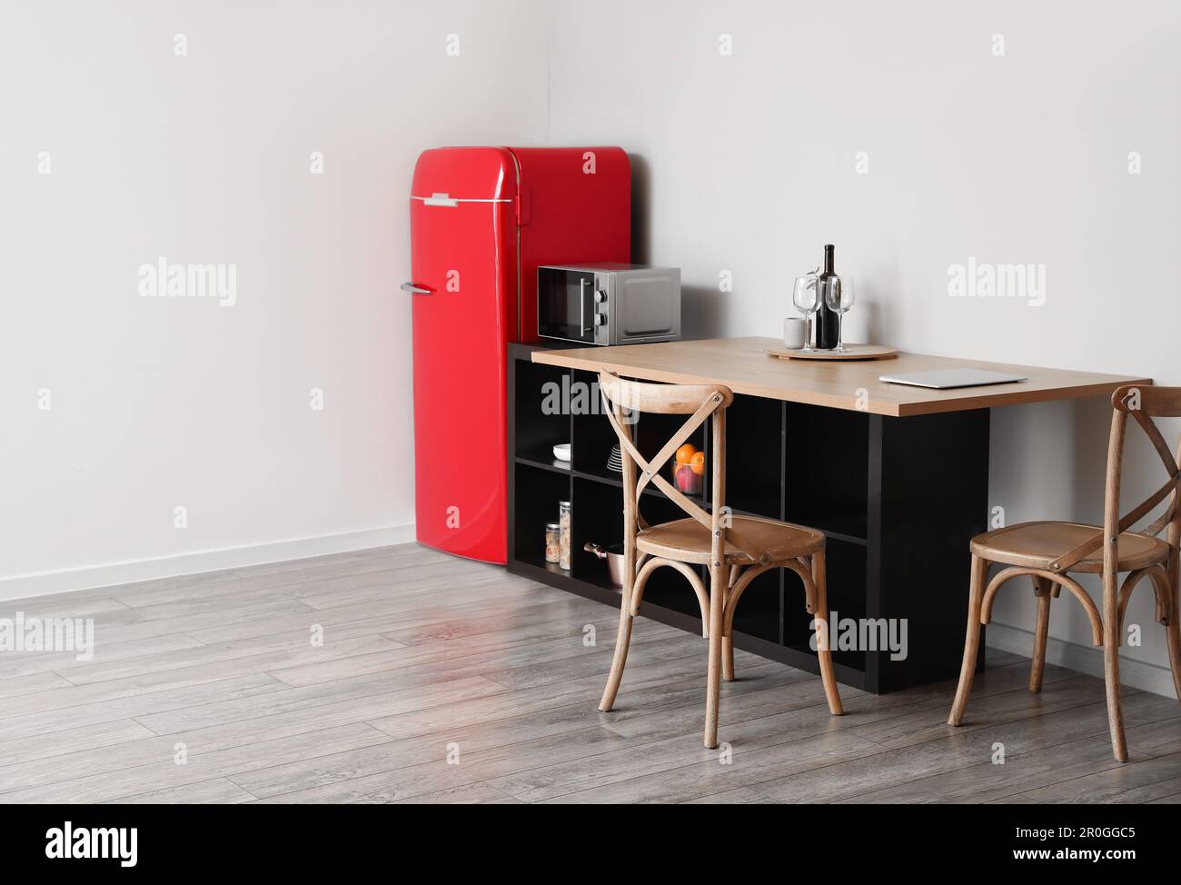 Interior of modern kitchen with stylish refrigerator Stock Photo - Alamy