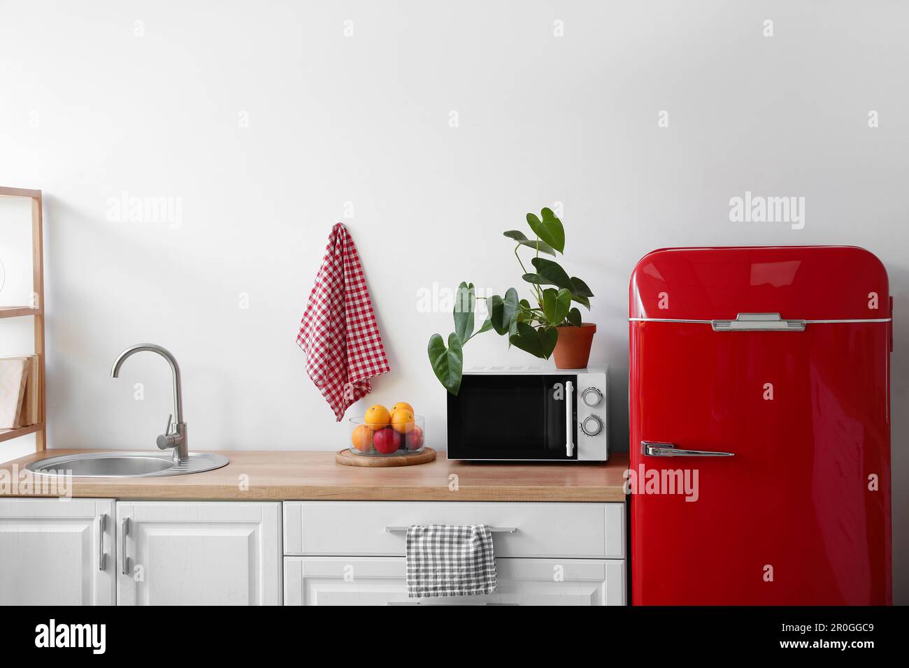 Interior of modern kitchen with stylish refrigerator Stock Photo - Alamy