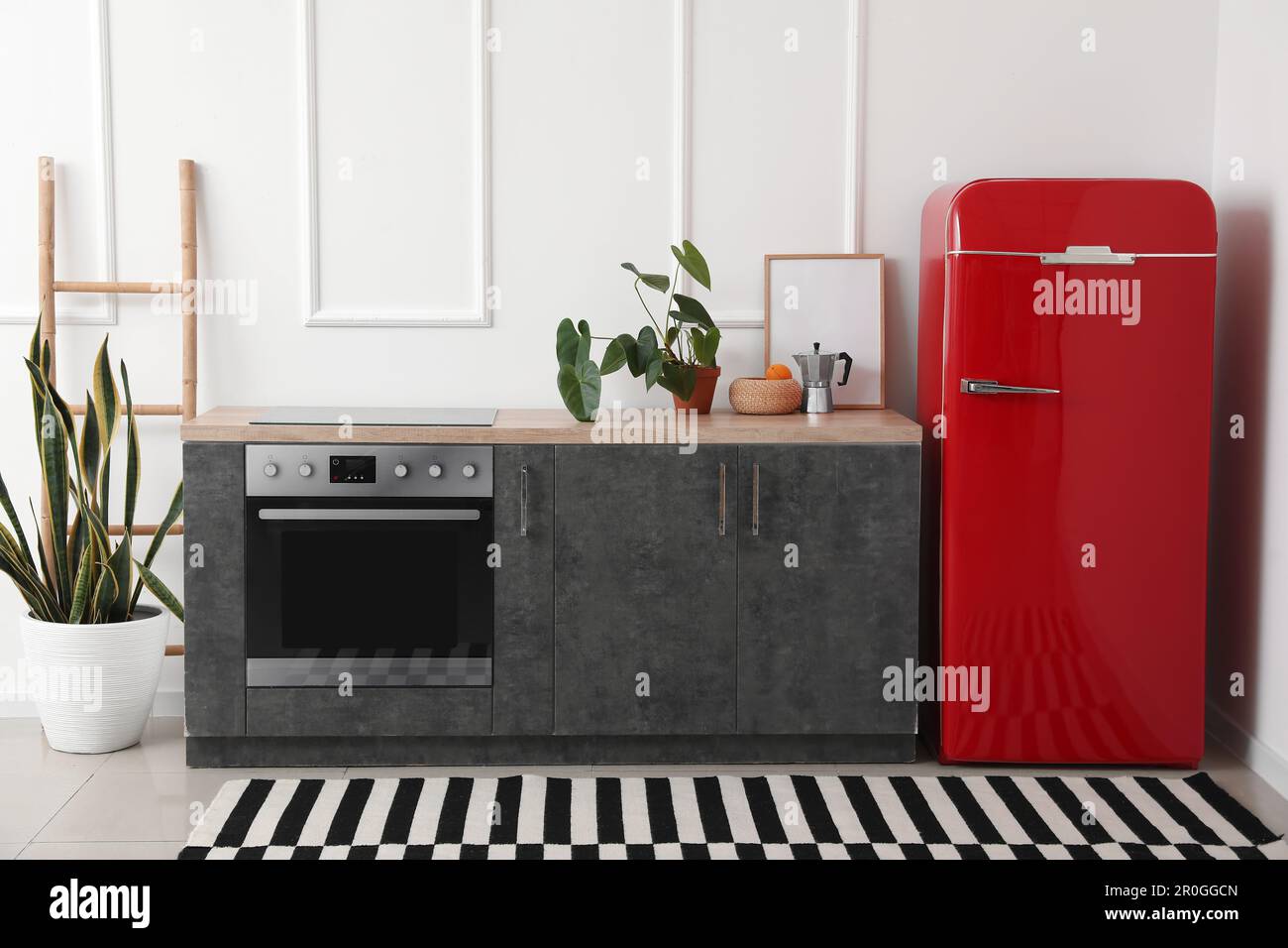 Interior of modern kitchen with stylish refrigerator Stock Photo - Alamy