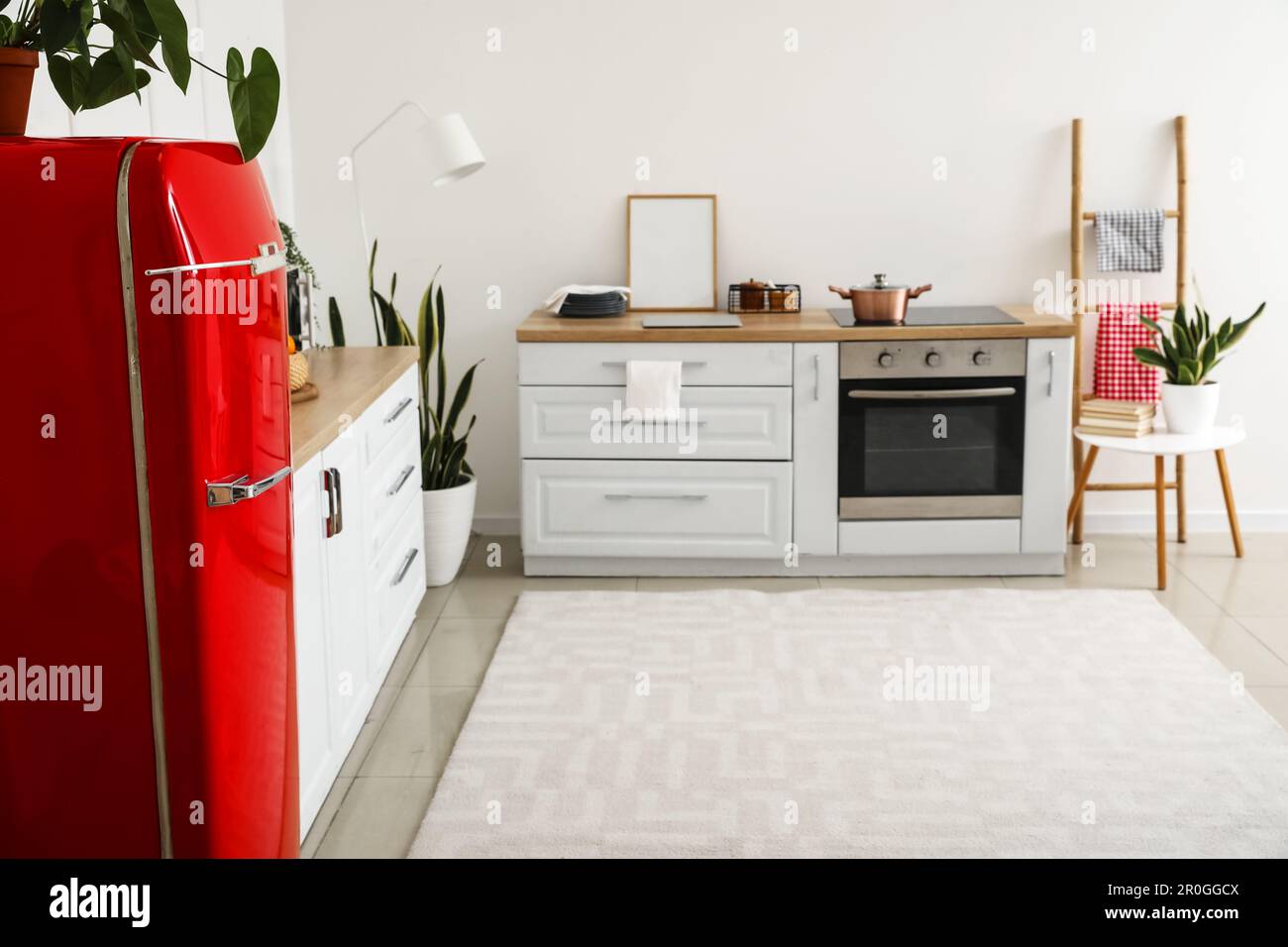 Interior of modern kitchen with stylish refrigerator Stock Photo - Alamy