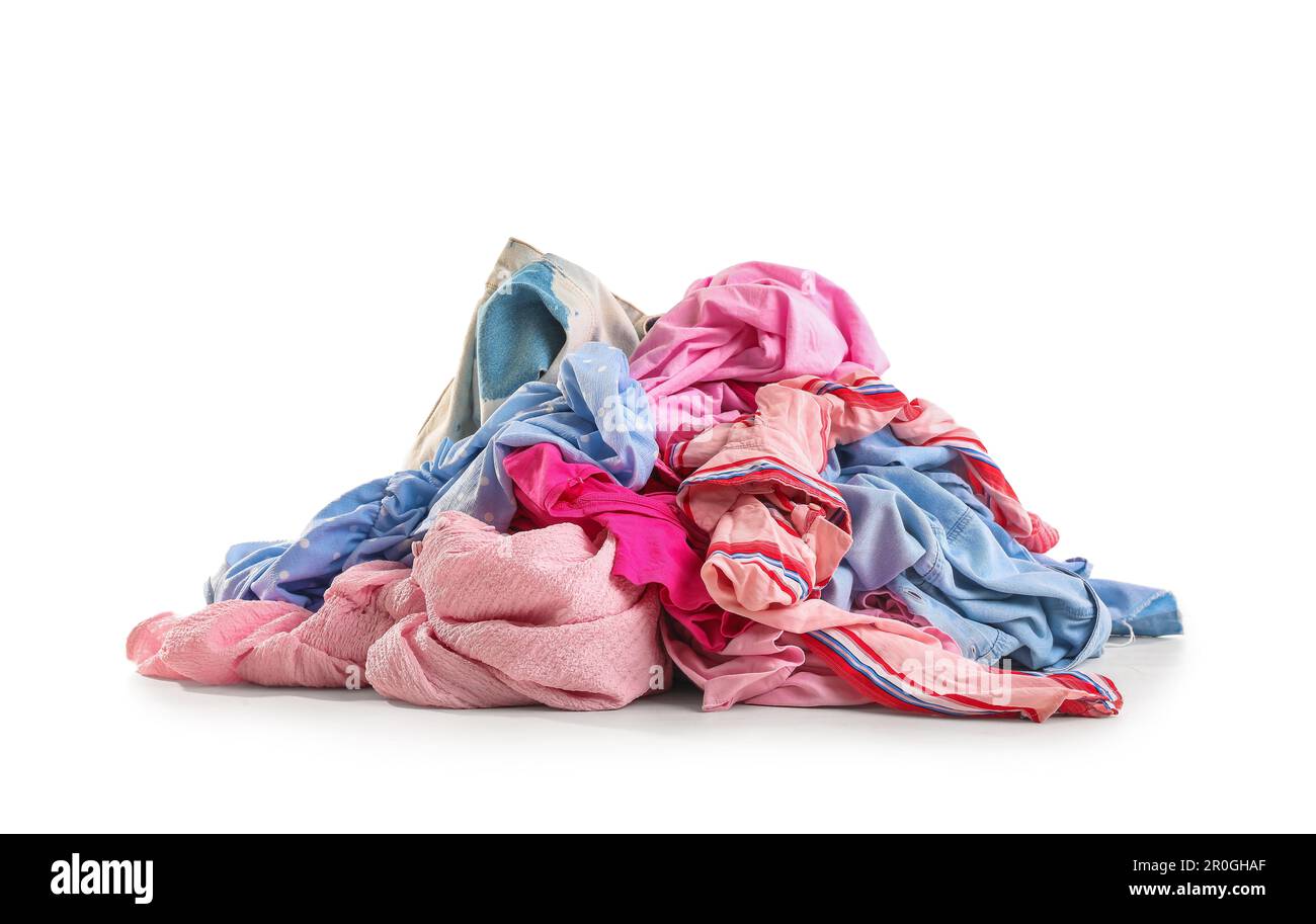 Stack of dirty clothes on white background Stock Photo - Alamy
