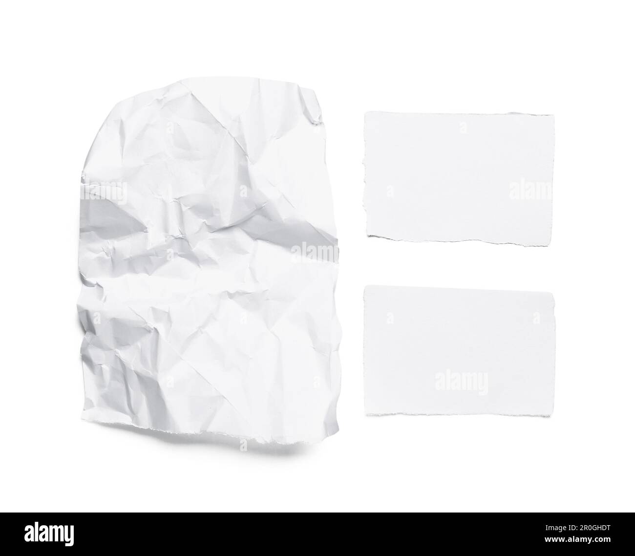 Smooth and creases pieces of paper sheets isolated on white background ...