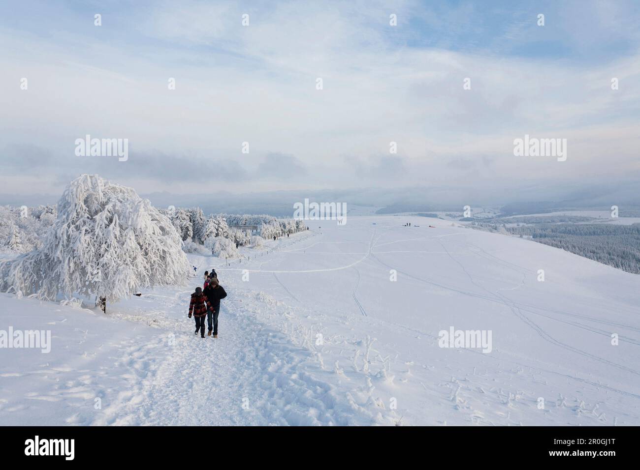 Winter stroll at Wasserkuppe mountain near Gersfeld, low mountain range ...