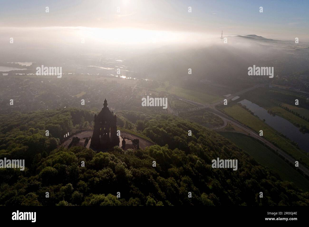 Monument of Kaiser Wilhelm I, Weser river and hill Jakobsberg in ...