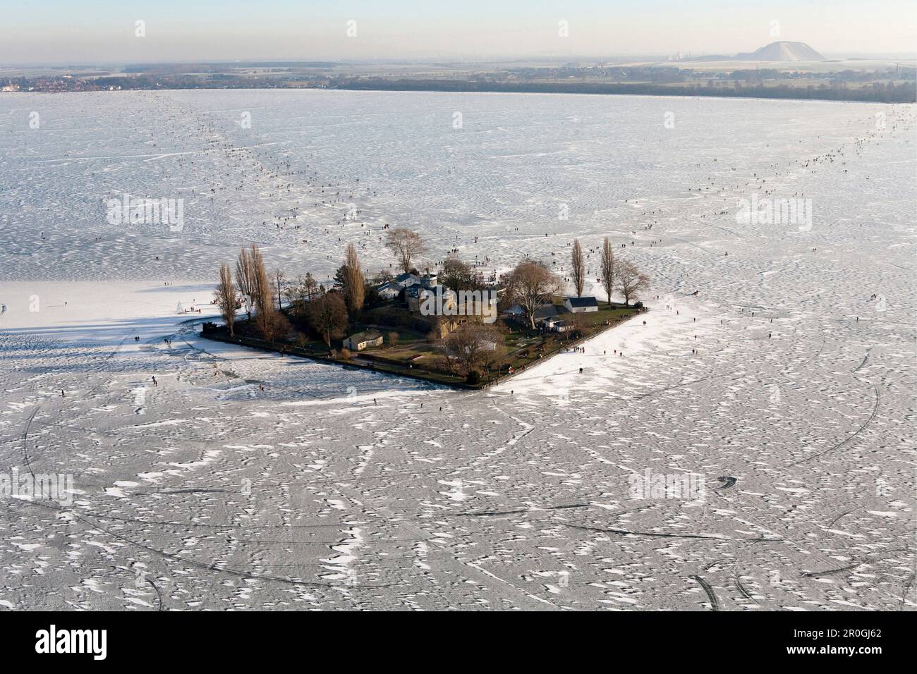 Wilhelmstein island in frozen Lake Steinhude, Lower Saxony, Germany ...