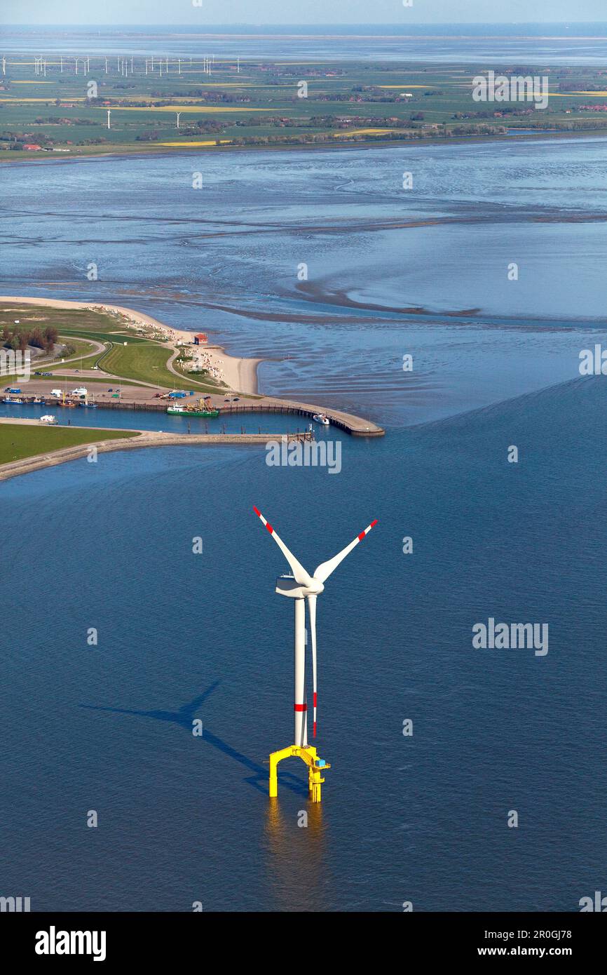 Offshore wind turbine, Jade Estuary, Wilhelmshaven, Lower Saxony ...