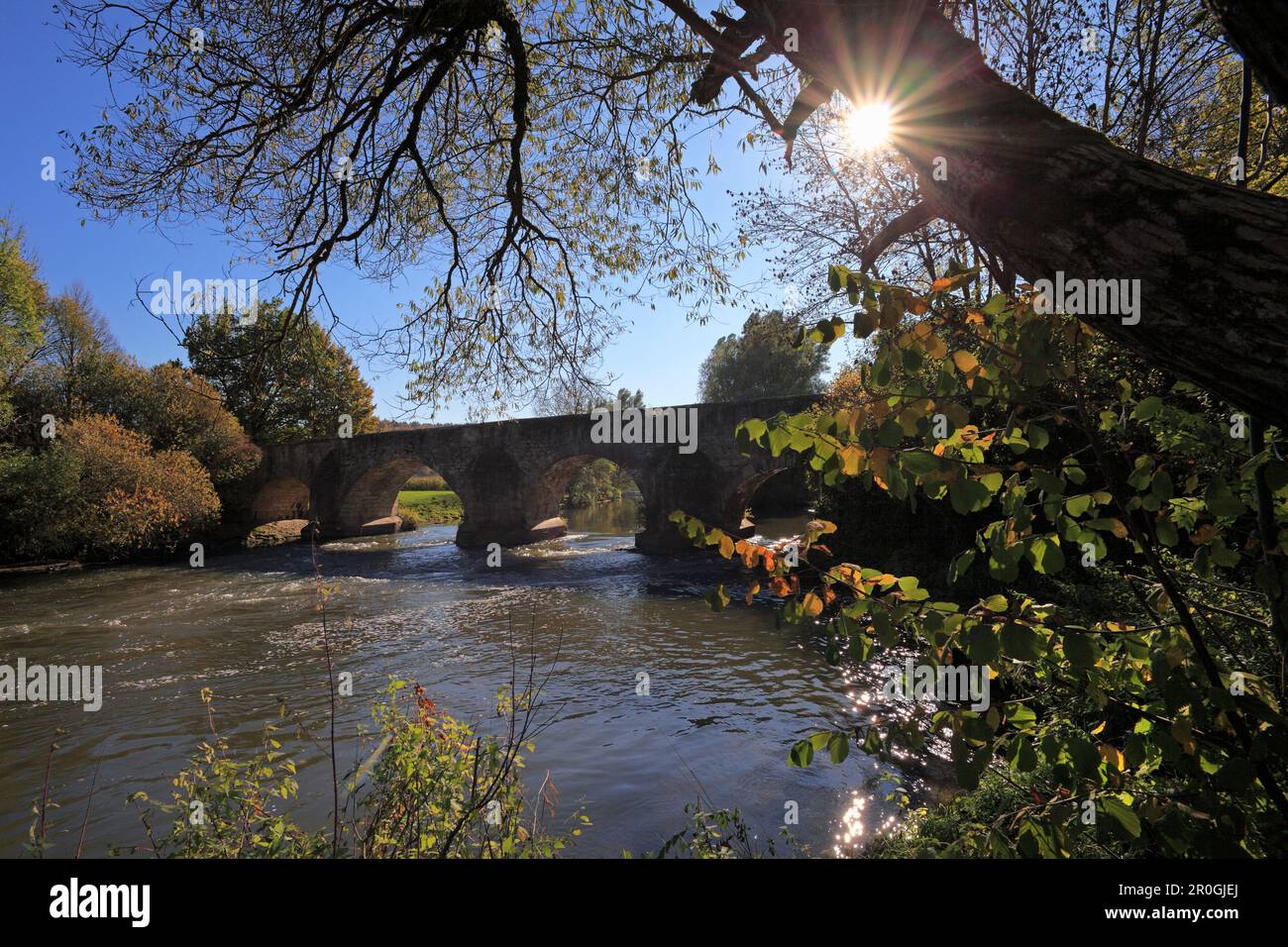 Altmuehl river bridge Pfuenz, Walting, Altmuehltal nature park, Bavaria ...