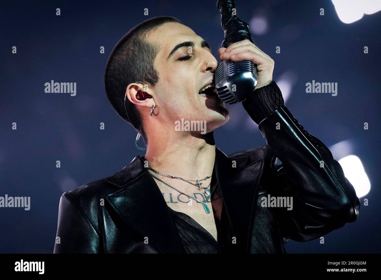 Damiano David of Maneskin performs on stage at the O2 Arena in London ...